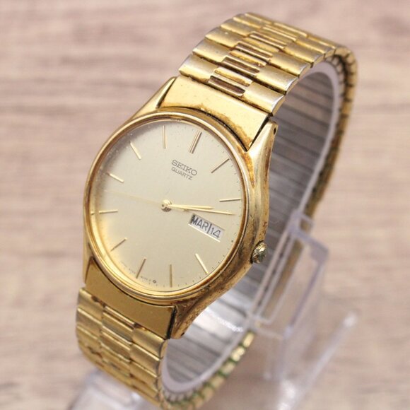 Seiko | Accessories | Seiko Watch Mens Gold Tone Stainless Steel Classic Gold Quartz Dial Date ...